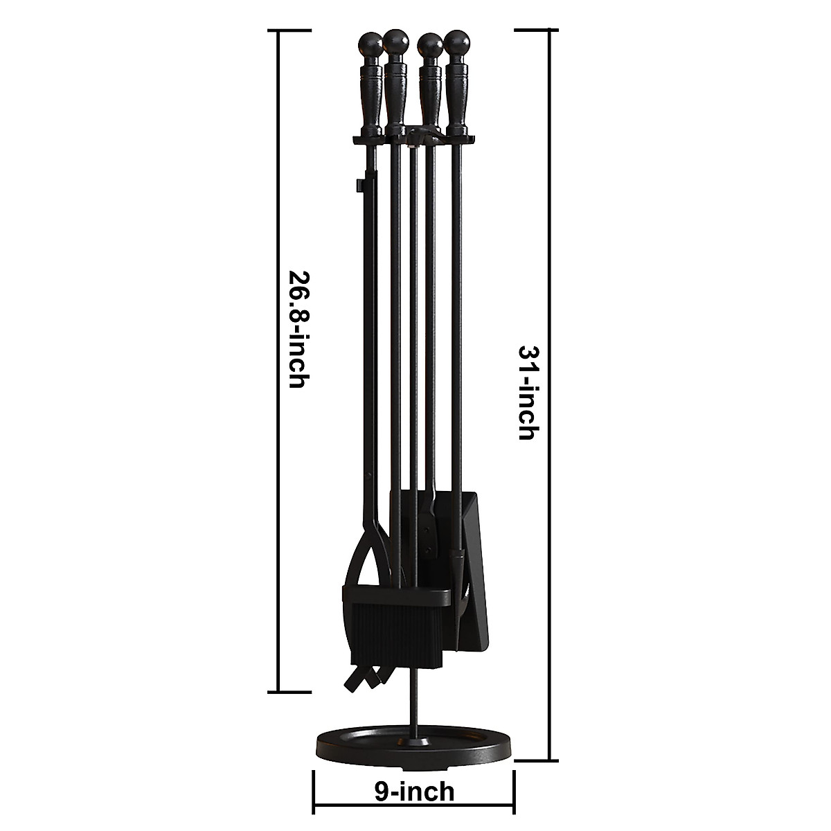 FireBeauty Fireplace Tools Set 5 Pieces Wrought Iron Fire Place Pit Poker Holder 31" H (Black)