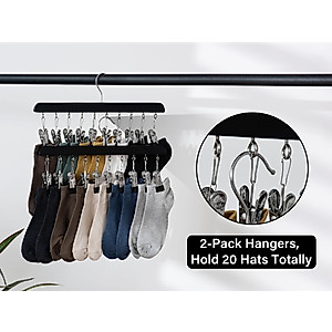 StorageWorks Hat Organizer, Hat Storage for Closet, Hat Racks for Baseball Caps, Set of 2 Cap Organizer with 10 Adjustable Stainless Steel Clips, Fits All Caps, Black