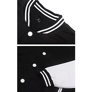 Men's Bomber Jacket Varsity Baseball Jackets Windbreaker Lightweight Slim Fit Button Down Letterman Jacket Black
