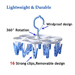 Clothespin Rack Laundry Drying Rack,Clothes Hangers with 16 Clips,Clip Hanger Drip Hanger for Drying Underwear,Baby Clothes,Socks,Bras,Towel,Pants,Hat,Scarf,Cloth Diapers,Gloves (Purple)