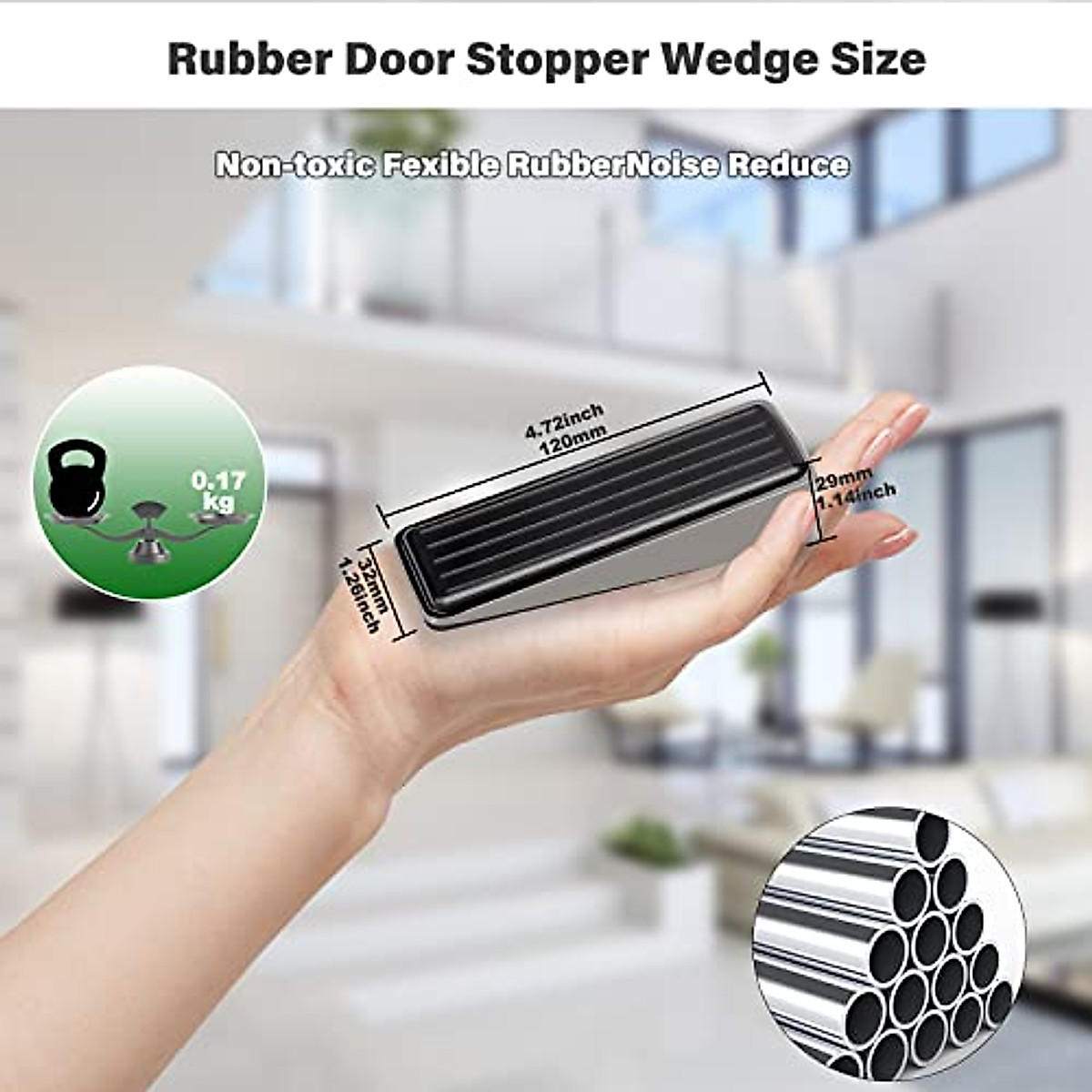 Vncczi Door Stoppers, 2 Pack Heavy Duty Door Stop Wedge Suits All Floors, Strong Metal Door Stoppers for Bottom of Door. (2, Frosted Black)