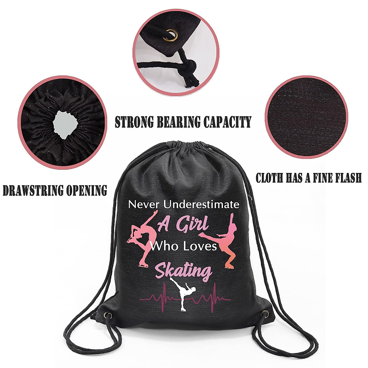 PXTIDY Ice Skate Drawstring Bag Ice Skating Gifts Who Loves Skating Competition Bag Figure Skating Gift