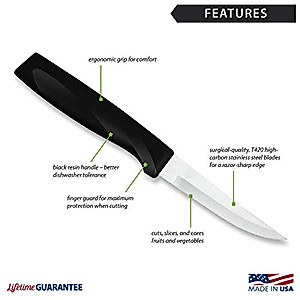 Rada Cutlery Anthem Series Heavy Duty Paring Knife Stainless Steel Blade with Ergonomic Black Resin Handle, 7-3/8 Inches