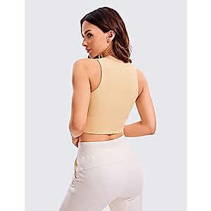 CRZ YOGA Womens Butterluxe Double Lined Cropped Tank Tops High Neck Racerback Tanks Sleeveless Casual Workout Crop Top Tan Milkshake Small