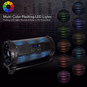 Pyle Portable Bluetooth Boombox Stereo System - 600 W Digital Outdoor Wireless Loud Speaker w/LED Lights, FM Radio, MP3 Player, USB, Wheels, w/ Karaoke Microphone, Remote Control - PBMSPG198, Black