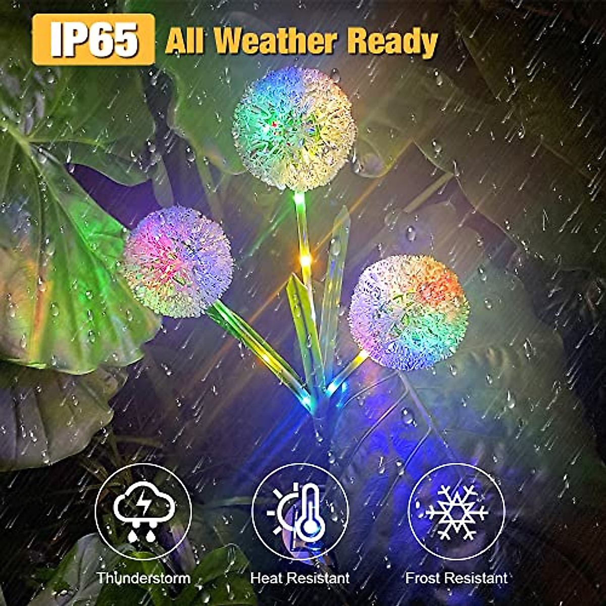 HIXVITA Solar Garden Lights Outdoor Waterproof, 4 Pack Solar Pathway Lights Multicolor, Dandelions Solar Flowers Lights for Patio Yard Flowerbed Pathway Lawn Decoration (2 Working Modes)