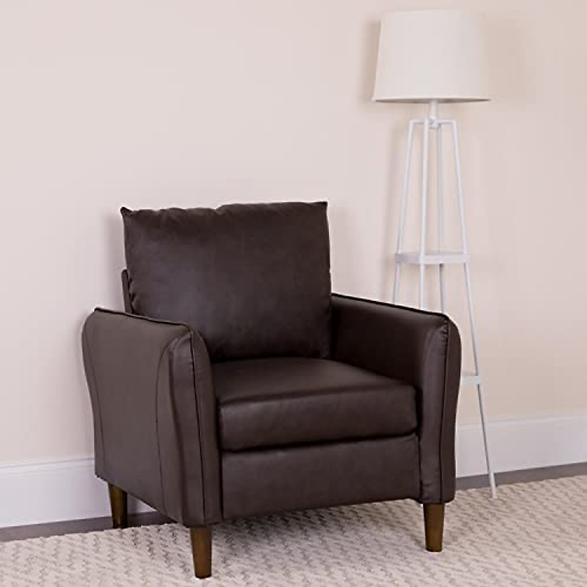 Flash Furniture Milton Park Upholstered Plush Pillow Back Arm Chair in Brown LeatherSoft