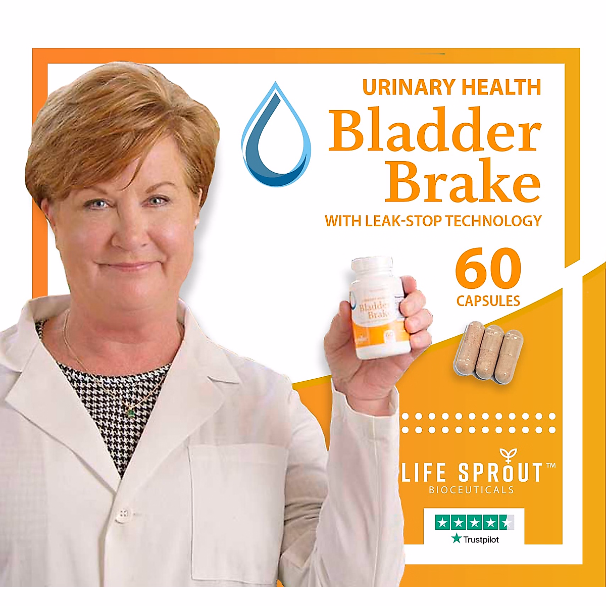 Life Sprout Bioceuticals Bladder Brake with Pumpkin Seed and Soy Seed Extract to Stop Leaks and Decrease Bathroom Breaks and Accidents - 60 Capsules Per Bottles - Made in USA