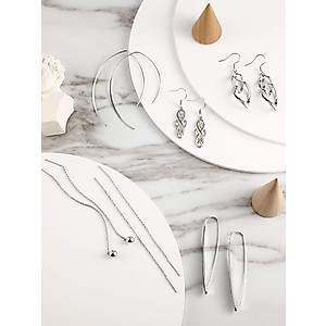 13 Pairs Metal Drop Dangle Earrings Set Curved Threader Dangle Earrings Double Twist Wave Long Bar Arrow Leaf Earrings (Silver)