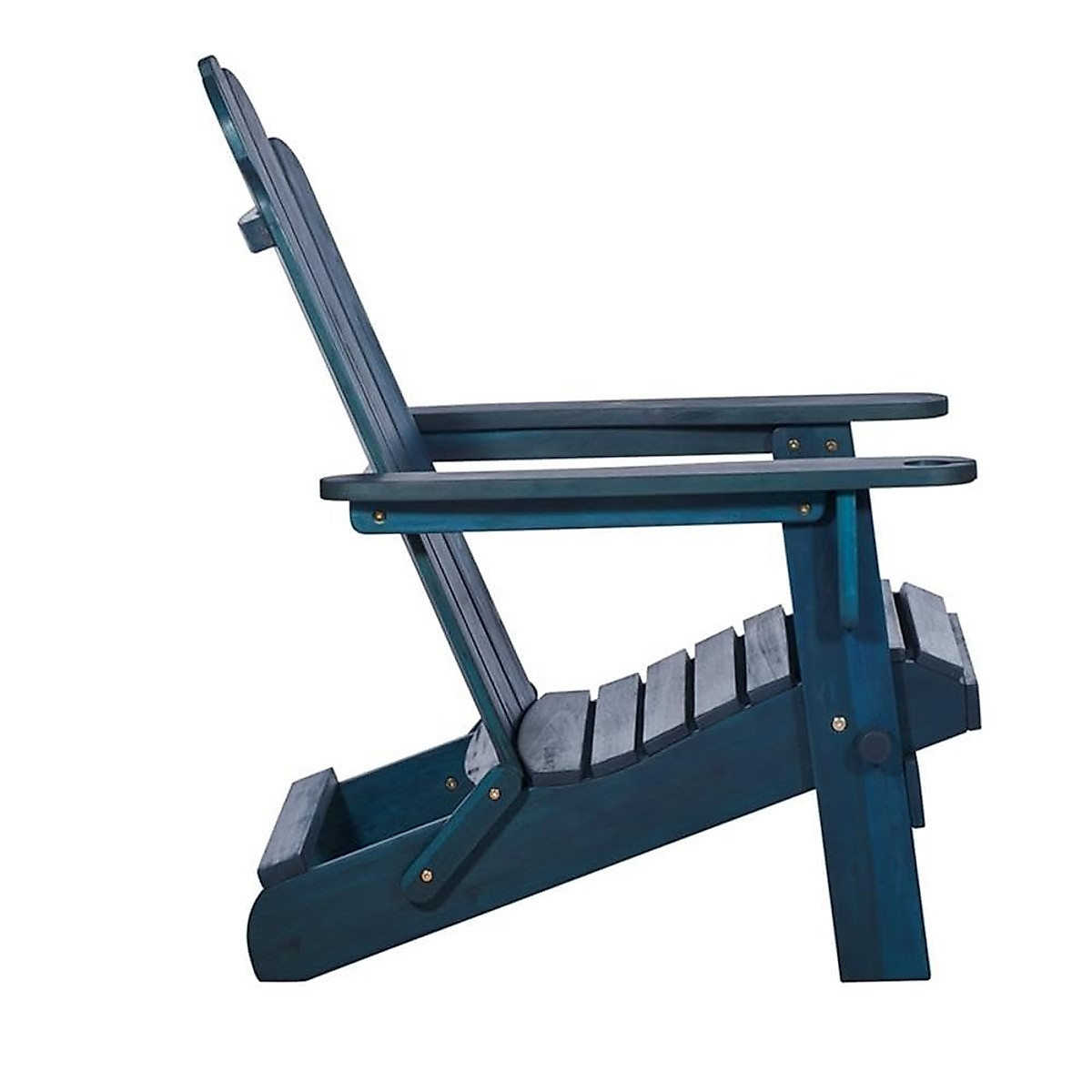 Walker Edison Sully Classic Solid Acacia Wood Outdoor Folding Adirondack Chair, 38 Inch, Navy Blue Wash