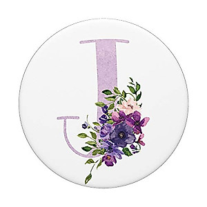Lilac Purple Floral Flowers Monogram Name Initial Letter J PopSockets PopGrip: Swappable Grip for Phones & Tablets