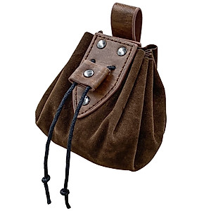 HiiFeuer Vintage Medieval Faux Leather Drawstring Pouch, Middle Ages Portable Coin Purse, Rivets Belt Pouch Dice Bag For LARP Ren Faire (Brown A)