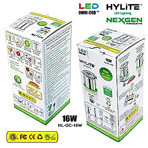 HyLite LED Lighting 16W High Performance LED Omni-Cob Lamp, 360º, (~70W HID), 50K, 2400 lm, 100~277V for Commercial Industrial Lighting Warehouse High Bay Light Fixture Garage Workshop, White