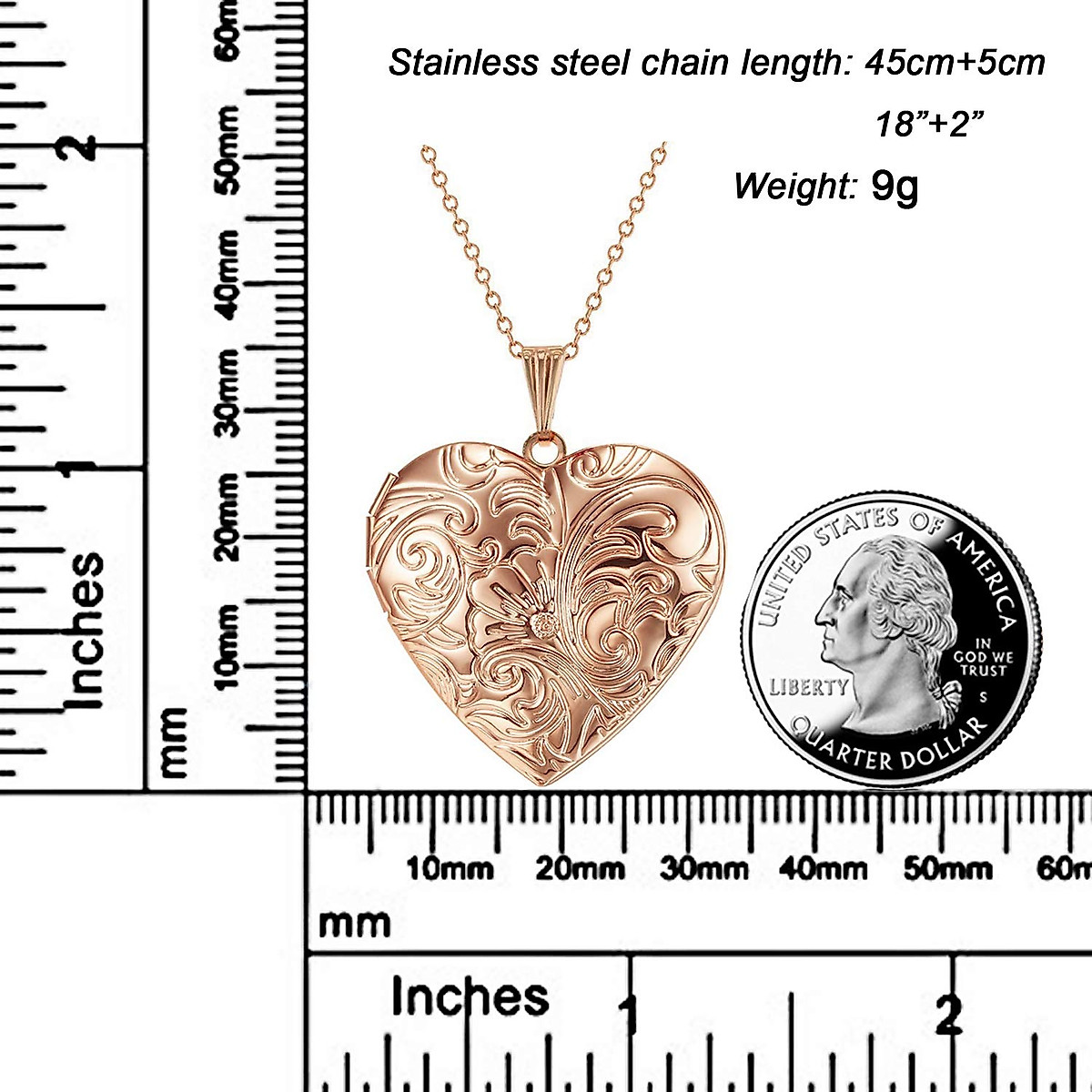 YOUFENG Locket Necklace that Holds Pictures Flower Lockets Necklaces Pendant 18K Gold Plated Gifts Jewelry Rose Gold Heart
