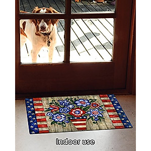 Toland Home Garden 800253 Patriotic Flowers Summer Door Mat 18x30 Inch 4th of July Outdoor Doormat for Entryway Indoor Entrance