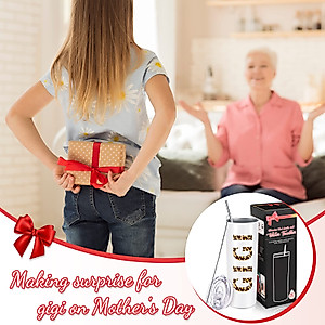 Water Tumbler for Gigi, Mother's Day Gifts for Mom from Granddaughter Grandson, Gigi Gift for Birthday, Christmas, Grandmother New Gigi Present, 20oz Insulated Leopard Tumbler Cup with Lid Straw Brush