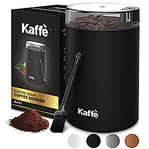 Kaffe Coffee Grinder Electric - Spice Grinder w/Cleaning Brush, Easy On/Off - Perfect for Espresso, Herbs, Spices, Nuts, Grain - 3.5oz / 14 Cup (Black)