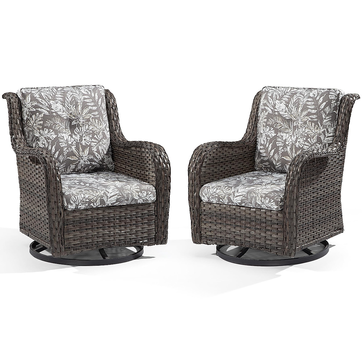 Joyside Outdoor Swivel Rocker Wicker Chair Set of 2, High Back Swivel Patio Chairs Wicker Furniture, 2PCS Rattan Swivel Rocking Chairs with OIefin Cushions(Smoky Leaf)
