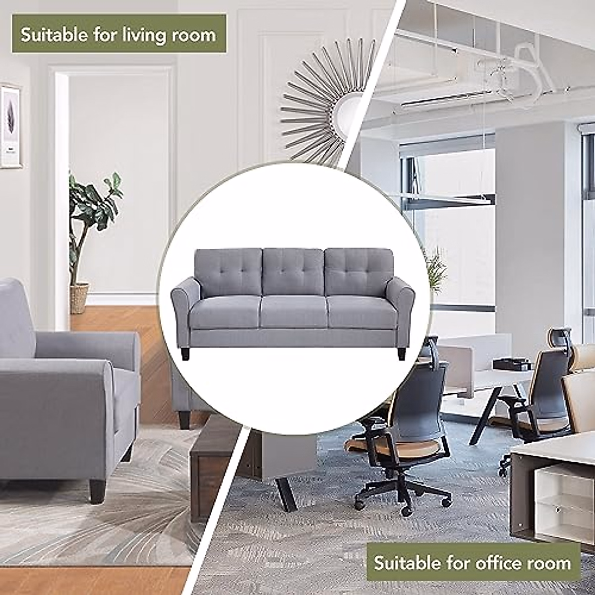 Harper & Bright Designs 3-Piece Living Room Sectional Sofa Set, Modern Style Linen Upholstered Armchair Loveseat Sofa and 3-Seat Sofa Set Sectional Couch, Light Grey-Blue