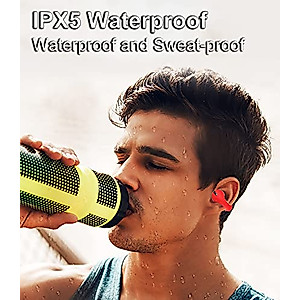 Wireless Ear Clip Bone Conduction Earbuds Open Ear Headphones Wireless Bluetooth for Android iPhone, Sport Wireless Earbuds with Earhooks Up to 36 Hours Playtime Waterproof Outer Ear Earbuds (Red)