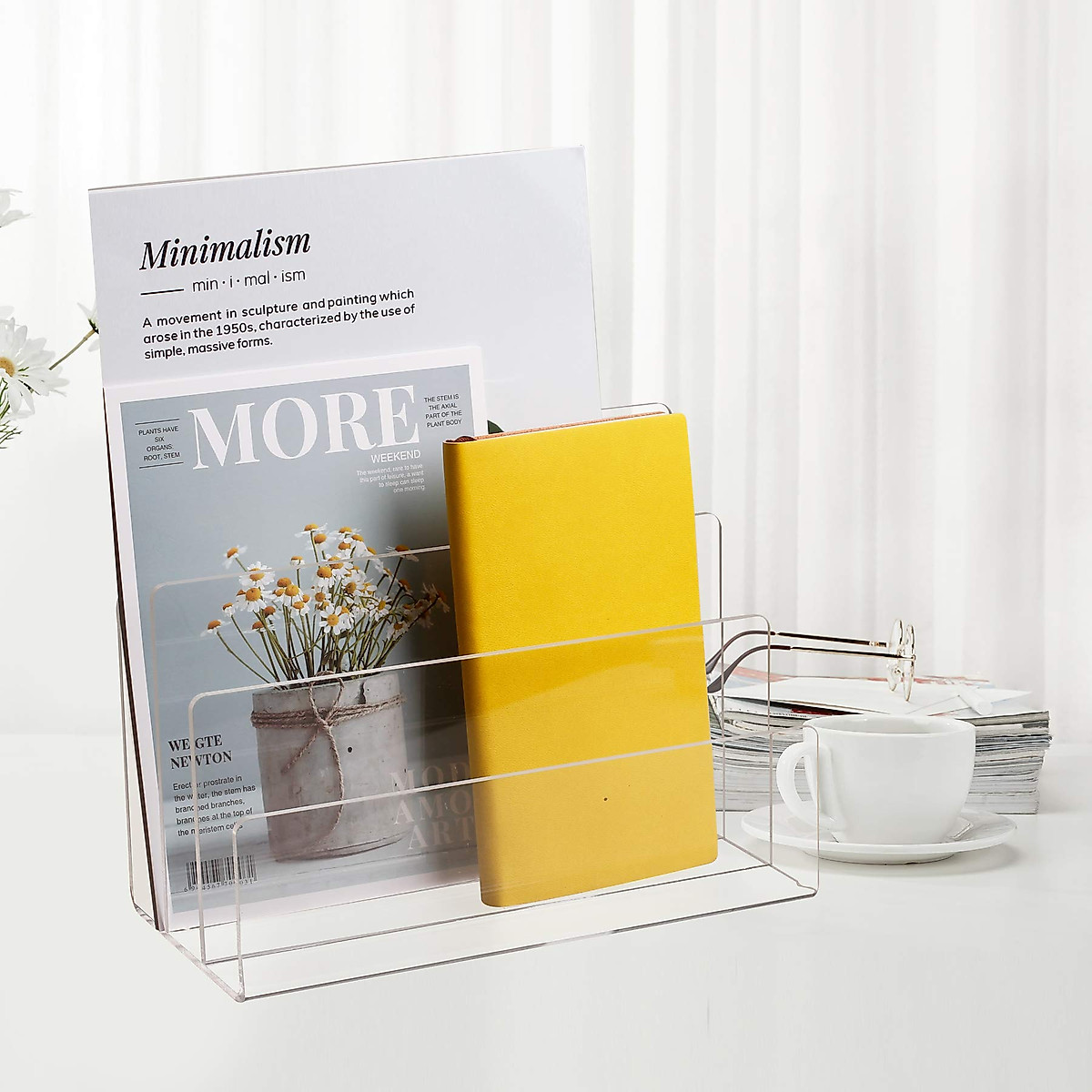 YiePhiot Crystal Clear Acrylic Desktop File Sorter Thick Cast Holder for Document Paper Letter Book Envelope Laptop Eyeshadow Makeup Palette Office File Organizer Stand Rack on Office Desktop