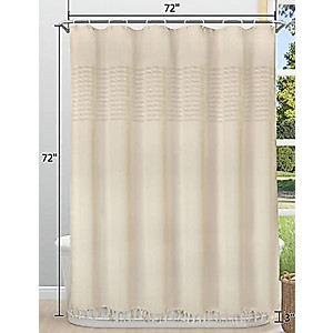 SUMGAR Cotton Shower Curtain Boho Farmhouse Shower Curtains for Bathroom with Tassels & Jacquard Striped Window, Beige Fabric Fringe Shower Curtain Set with Hooks, 72" x 72"