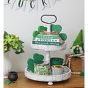 St. Patrick's Day Tiered Tray Decor Reversible Valentines Stack Blocks for Table Kitchen Farmhouse Valentine Shamrock Faux Bundle Decor