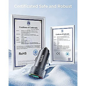 Car Charger, TOLLEFE 24W 4.8A Dual Port Cigarette Lighter Fast USB Car Charger RGB LED Light Car Charger Adapter Compatible with iPhone 14 Pro Max/13/12/11,Samsung S22/S21/S10/S9/S8