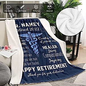 TONGRUIQ Personalized Retirement Blanket for Doctor Custom Name Work Achievement & Year, Doctor Retirement Gifts for Women Men