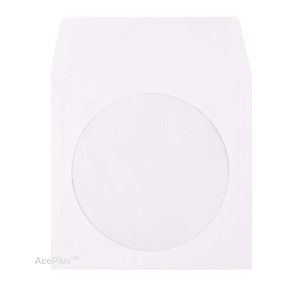 AcePlus 1,000 Pieces White Paper Sleeves for CDs or DVDs - Envelope Holder with Clear Window and Flap, 80g Economy Weight (1 Box = 10 packs x 100 Sleeves)