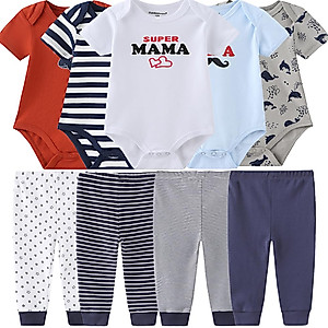 Kiddiezoom Baby Layette Set Baby Boys' 9-Piece Bodysuits Pants Set Toddler Girl Boy Unisex Baby Gift Sets