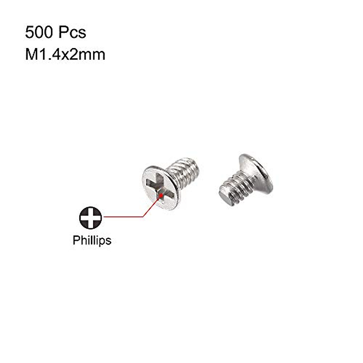 uxcell M1.4 x 2mm Phillips Screw Fastener Silver Tone for Laptop PC TV Fan Switch 500pcs