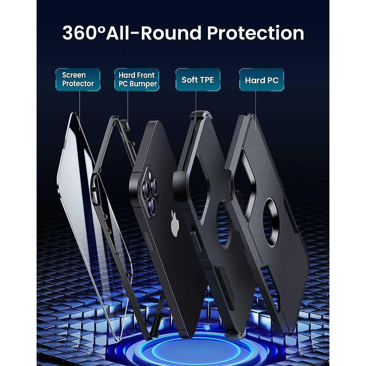 Scutum Design for iphone 13 Pro Max Case,[10 FT Military Grade Drop Protection] with [Screen Protector], 3 in 1 Non-Slip Heavy Duty Shockproof Phone Case,6.7 Inch,Black