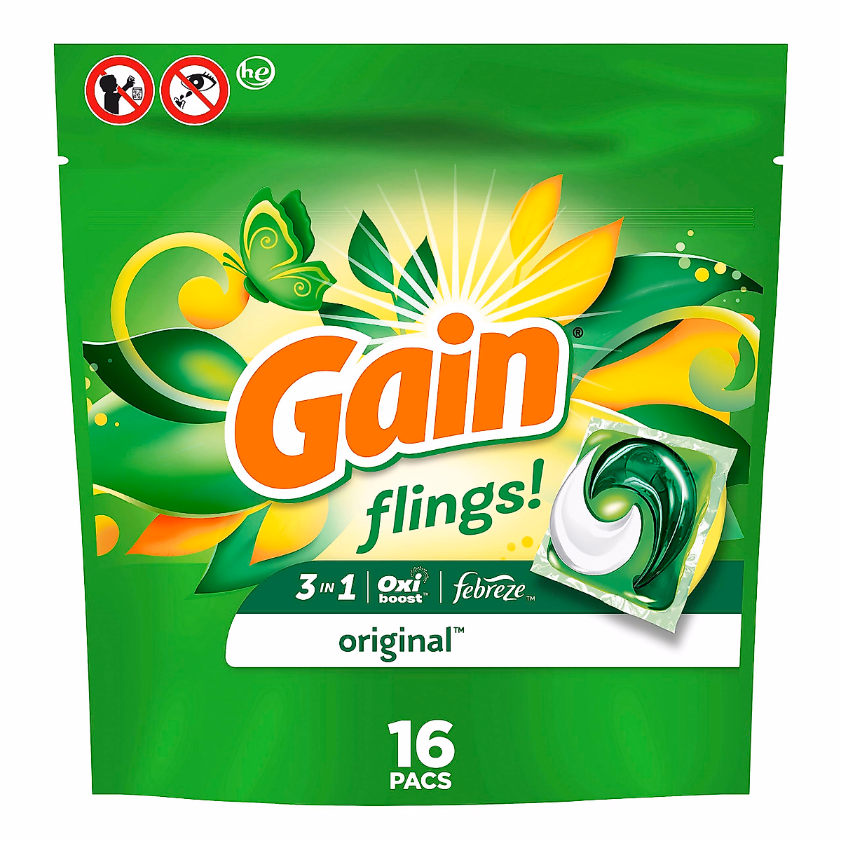 Gain flings! Laundry Detergent Soap Pods, Original, 16 count