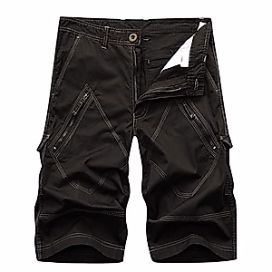 Men's Shorts with Elastic Waistband Khaki Cargo Shorts for Men 2023 Casual Loose Buckle Zipper Multi Pockets Tooling Shorts Regular Fit Outdoor Pants Linen Shorts Men 6 Inch Black 2X