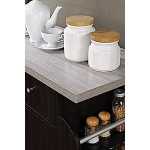 Hodedah Import Kitchen Island with Spice Rack and Towel Rack, Chocolate