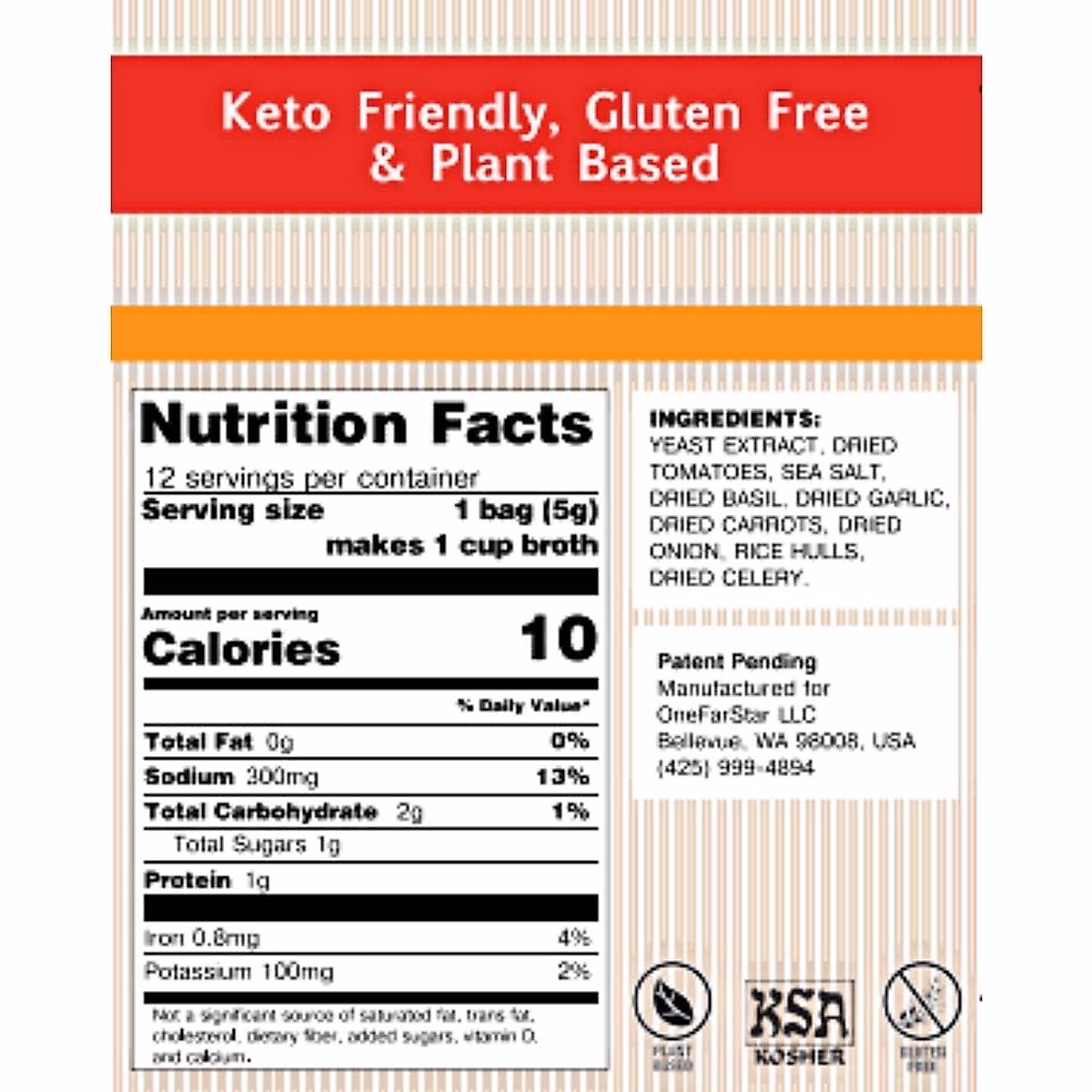 Millie’s Sipping Broth - Vegetable Broth -Natural-Gluten Free-Keto Friendly Tomato Basil 12 Count Box