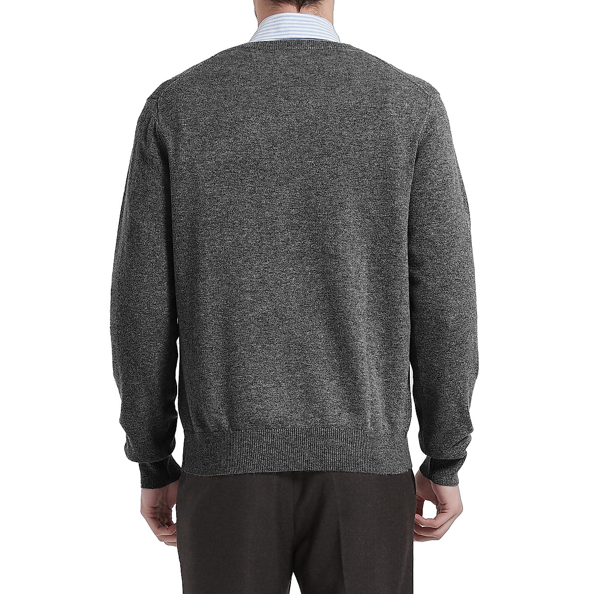 Kallspin Men's Wool Blend V-Neck Sweater Relax Fit Knit Pullover (Charcoal, X-Large)