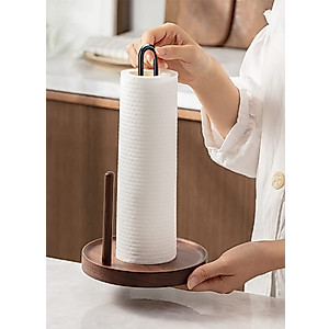 Vineet Modern Farmhouse Paper Towel Holders for Kitchen, Vintage Wire and Wood Countertop Paper Towel Holder Rustic Farmhouse Freestanding Paper Towel Holder with Real Wood Base