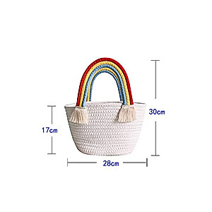 LOHGOU Women Girls Handwoven Cotton Handbag Rainbow Tassel Tote Bag Summer Beach Purse (Pink)