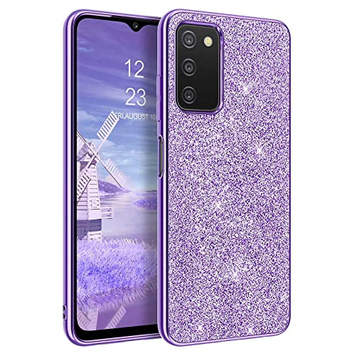 YINLAI for Samsung Galaxy A03s Case,Glitter Bling Sparkly Shiny Slim Women Girls Girly Soft TPU Silicone Hybrid Shockproof Protective Phone Cover for Samsung Galaxy A03s 6.5 inch 2021,Purple