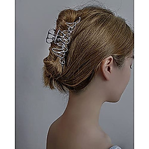 2 Pcs Large Metal Hair Claw Clips - Personality Nonslip Silver Hair Clamps,Perfect Jaw Hair Clamps For Women And Thinner-Thick Hair Styling-Strong Hold Hair-Fashion Hair Accessories