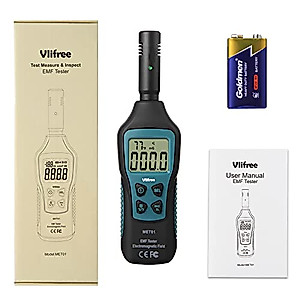 EMF Meter 5HZ-3.5G, Vlifree EMF Detector with Digital LCD Backlit Display for Electromagnetic Field 5HZ-3500MHz, Electronic Radiation, Temperature Detector, EMF Tester for Home, Ghost Hunting