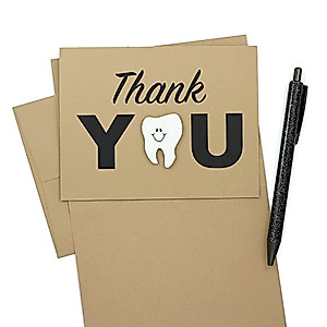 Tooth Thank You Card for Dentists | Handmade Dental Hygienist Greeting Notecard | Kraft Brown Single Card