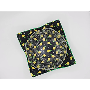 Lemon Polka Dot Microwave Bowl Cozy Vintage Inspired Reversible Microwaveable Potholder Retro Soup Buddy Kitchen Linens 50s Diner Handmade Housewarming Hostess Teacher Gifts Under 10