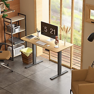 AITERMINAL Height Adjustable Electric Standing Desk, 48 x 24 Inches Sit Stand up Desk, Home Office Desk with Whole-Piece Desktop, Black Walnut Desktop/Black Frame