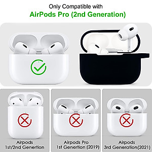 KOUJAON Compatible with Airpods Pro 2nd Generation Case Cover 2022, Soft Silicone Protective Cover with Bracelet Keychain for Apple Airpods Pro 2 Case for Women Girls (Black)