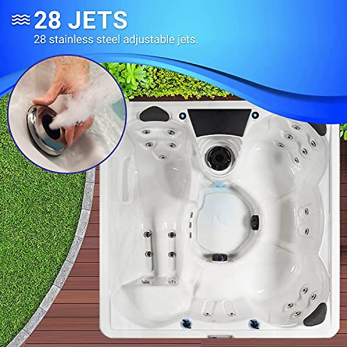 Essential Hot Tubs 28-Jet Edgewater Hot Tubs, Seats 5-6, with Lounger, Driftwood