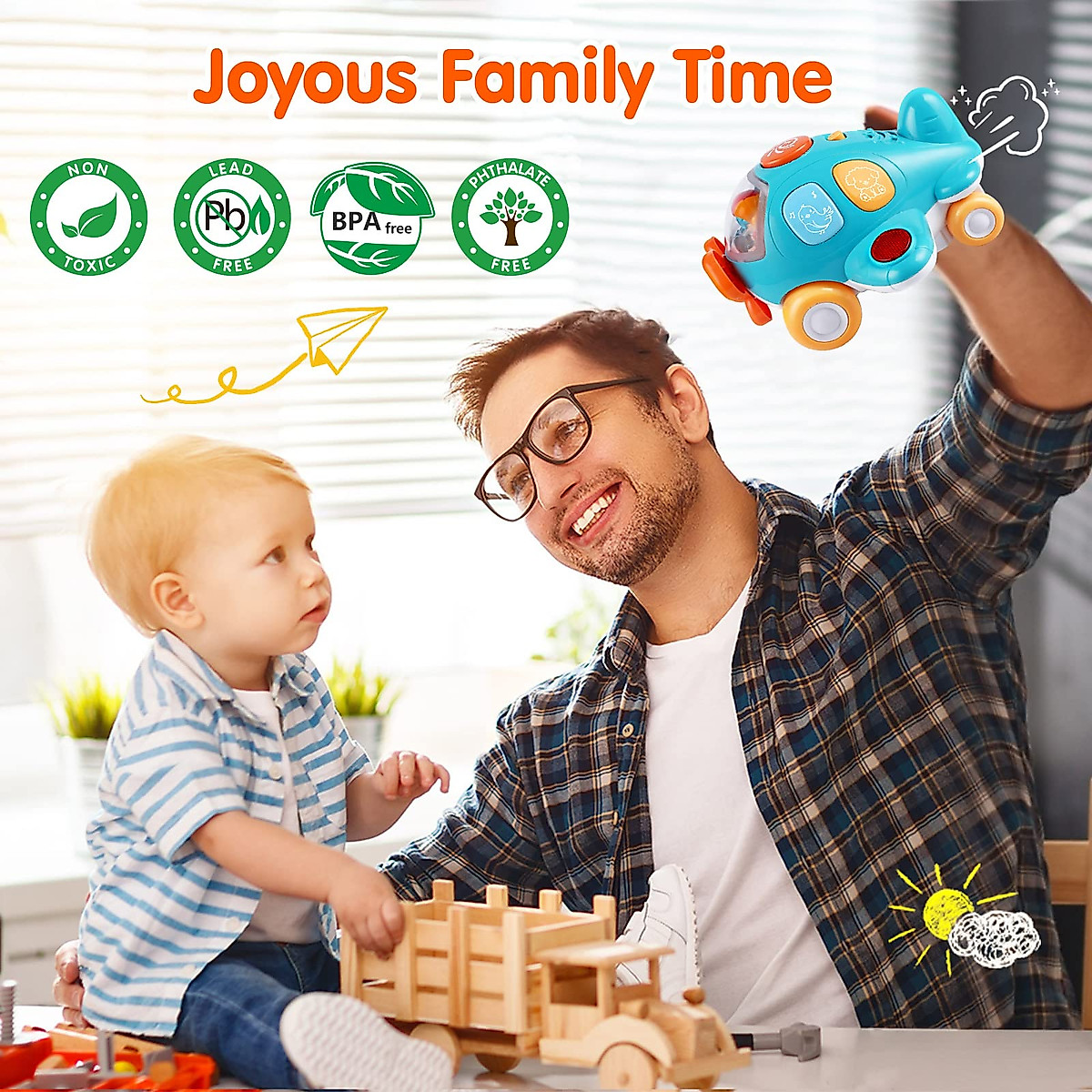 Baby Toys 12-18 Months Electronic Airplane Toys for 1 Year Old Boy Girl Gifts Musical Toys for Toddlers 1-3 Learning Educational Toys for 1 Year Old Crawling Toys Gifts for 1 2 3 Year Old Boys Girls
