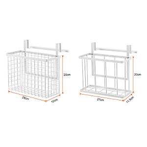 uxcell 2 Pack Cabinet Door Organizer, Cutting Board Organizer with Towel Bar, Metal Wire Baskets with Hooks, Over Cabinet Door Organizer for Kitchen, Pantry Bathroom Storage, White